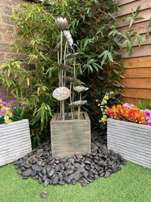 Grand Zinc Flower Modern Water Feature - Mains Powered - Metal - L27 x ...