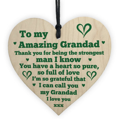 GRANDAD GIFTS HANGING WOOD HEART BIRTHDAY FATHERS DAY GIFT FOR GRANDAD ...