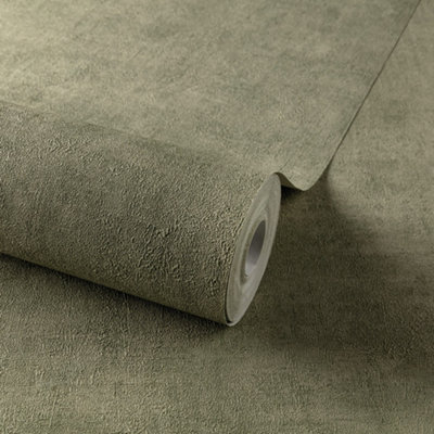 Grandeco Annabella Distressed Plaster Textured Wallpaper, Deep Sage Green