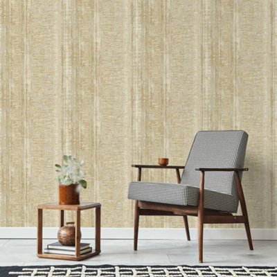 Grandeco Armana Textured Vertical Stone Effect Wallpaper, Gold