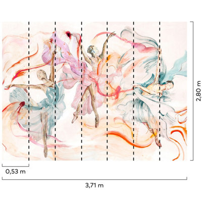 Buy Grandeco Ballet Dancers 7 panel Wallpaper Mural 3.71 x 2.8m, Pink ...