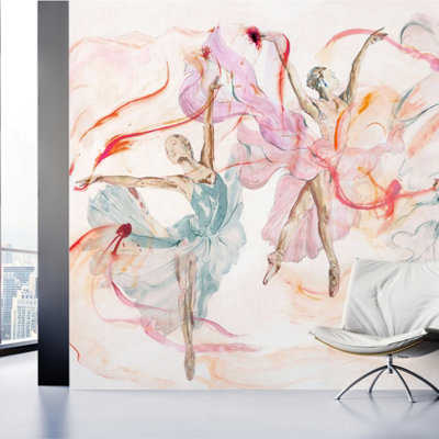 Grandeco Ballet Dancers 7 panel Wallpaper Mural 3.71 x 2.8m, Pink