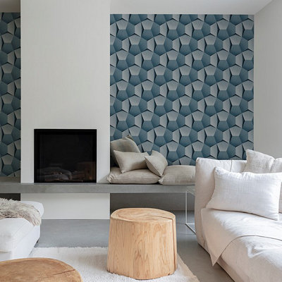 Grandeco Boaz 3D Effect Metal Panel Blown Vinyl Textured Wallpaper ...