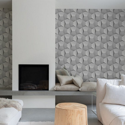 Grandeco Boaz 3D Effect Metal Panel Blown Vinyl Textured Wallpaper ...