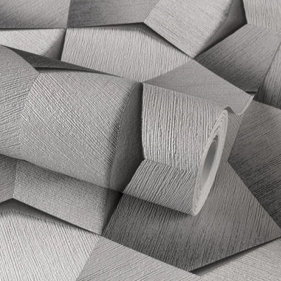 Grandeco Boaz 3D Effect Metal Panel Blown Vinyl Textured Wallpaper ...