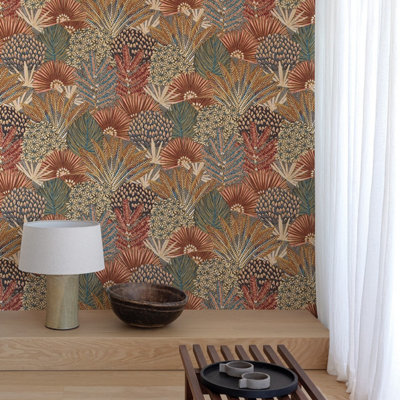 Grandeco Boutique Collection Mael Modern Jungle Red Teal Botanical ...