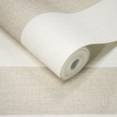 Grandeco Classic Wide Textured Stripe Wallpaper, Beige | DIY at B&Q