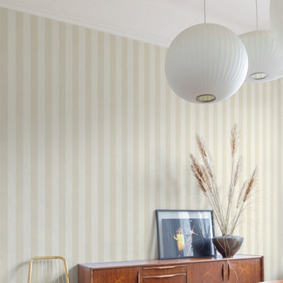 Grandeco Classic Wide Textured Stripe Wallpaper, Beige | DIY at B&Q