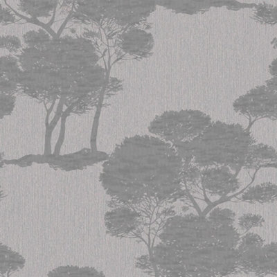 Grandeco Darcy Forest Wood Tree Pattern Wallpaper Modern Metallic ...