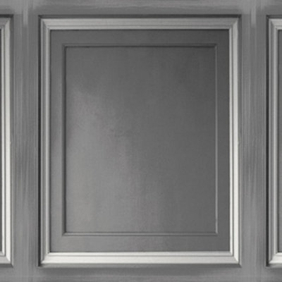 Grandeco Distressed Gilded Wood Panel Wallpaper, Grey Silver