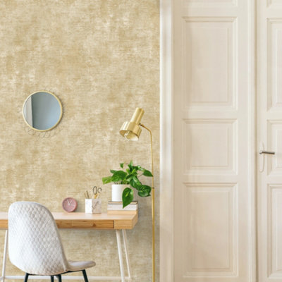 Grandeco Distressed Metallic Plaster Effect Plain Wallpaper, Cream