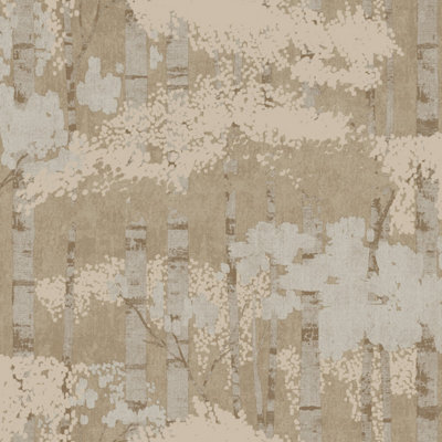 Grandeco Efferia Muted Trees Textured Wallpaper, Neutral | DIY at B&Q