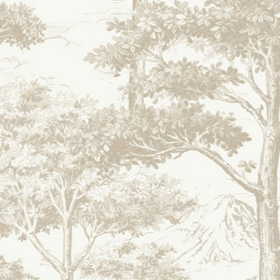 Grandeco Etched Tree Toile Textured Wallpaper, Neutral