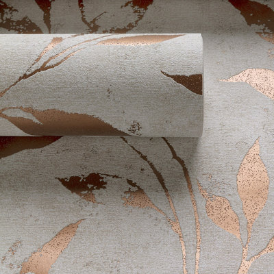 Grandeco Even Leaf Sprig Trail Blown Vinyl Textured Wallpaper, Neutral ...