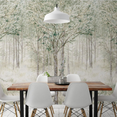 Grandeco Fairytale Trees Green 3 panel repeatable Mural 1.59 x 2.8m