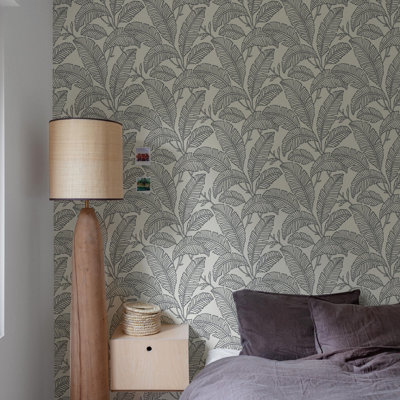 Grandeco Fay Leaf Sketch Foliage Blown Vinyl Wallpaper, White