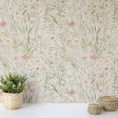Grandeco Free Flower Neutral Wallpaper Floral Botanical Textured Paste ...