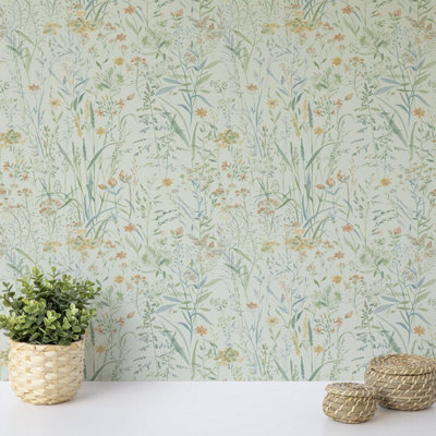 Grandeco Free Flower Sage Wallpaper Floral Botanical Textured Paste The ...