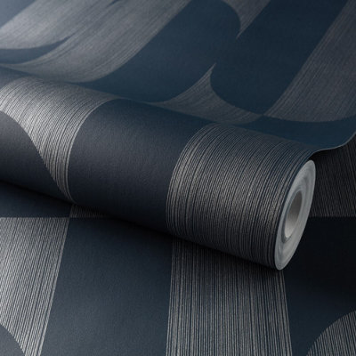 Grandeco Gael Geometric Shapes Textured Wallpaper, Navy Blue Gold