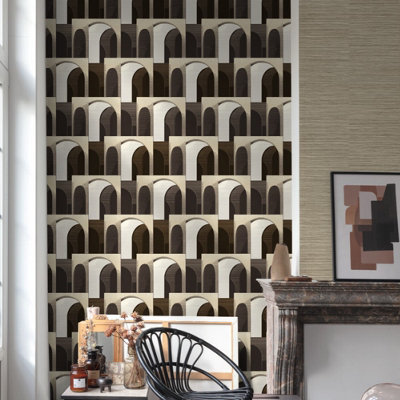 Grandeco Geometric Ada Textured Wallpaper, Black