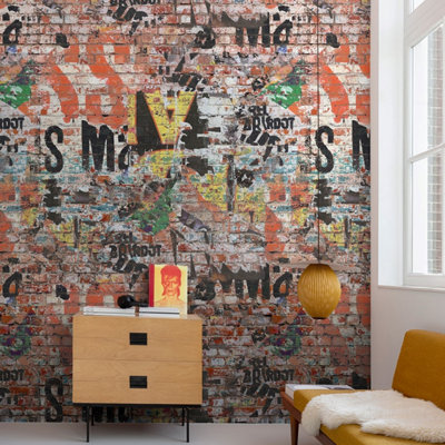 Grandeco Graffiti Wall 3 panel repeatable Textured Mural, 1.59 x 2.8m