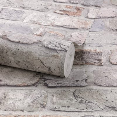 Grandeco Industrial Rustic Neutral Brick Textured Wallpaper