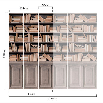 Grandeco Library Book Shelves and Panelling 3 Lane Repeatable Wallpaper ...