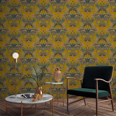 Grandeco Life Animal Kingdom Ochre Wallpaper A49301 - Tropical Zebra ...