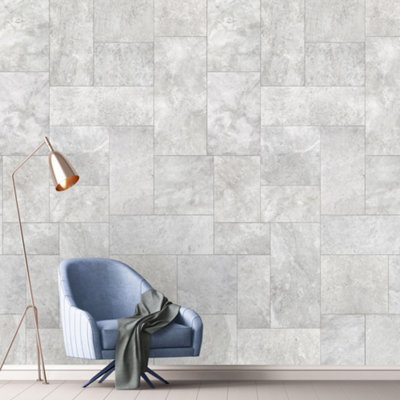 Grandeco Limestone Block Tile 3 lane repeatable Textured Mural, 2.8 x 1.59m