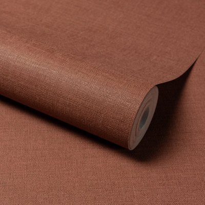 Grandeco Linen Effect Fabric PlainTextured Wallpaper, Rust Red
