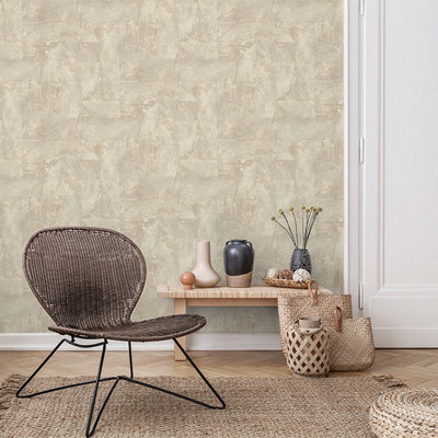 Grandeco Owen Rustic Scratched Plaster Blown Vinyl Textured Wallpaper