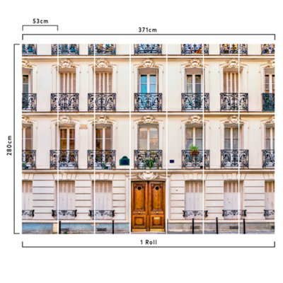 Grandeco Parisian Facade 7 panel Textured Mural, 3.71 x 2.8m Neutral