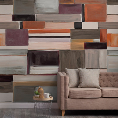Grandeco Retro Colour Blocks 7 Lane Mural Textured Mural, Multi 2.8 x 3 ...