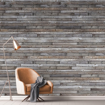 Grandeco Rustic Weathered Horizontal Wood Wall Cladding 3 lane ...
