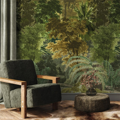 Grandeco Tapestry Jungle Forest Trees 3 lane repeatable wallpaper Mural ...