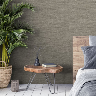 Grandeco Telma Slubbed Fabric Hessian Textured Luxury Wallpaper Dark ...