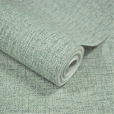 Grandeco Twill Plain Fabric Textured Wallpaper Green