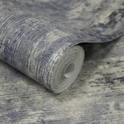 Grandeco Vincenzo Distressed Luxury Italian plaster Blue Wallpaper | DIY at B&Q
