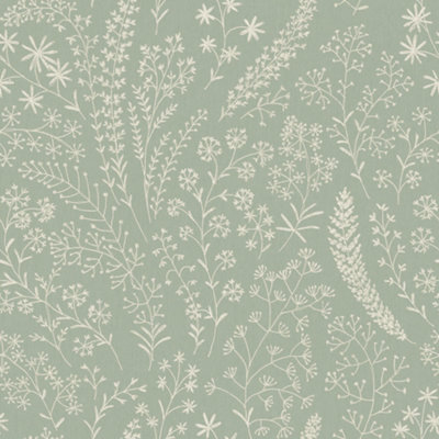 Grandecor Astrid Trail Green Floral Vinyl Wallpaper Botanical Modern