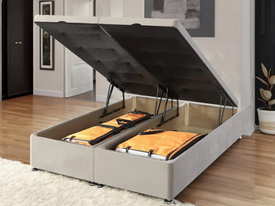 Grandeur Luxury End Lift Ottoman Divan Bed Base Only 6FT Super King Plush Silver