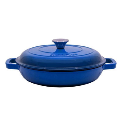 Grandfeu Blue Cast Iron Deep Frying Pan with Lid 2.25L for All Hobs and ...
