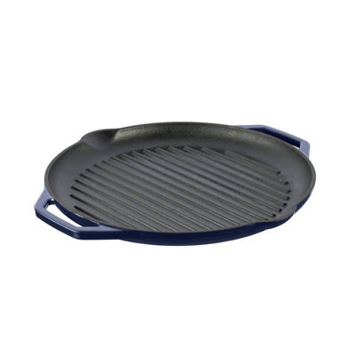Grandfeu Blue Ribbed Cast Iron Frying Pan, 34cm - Classic Elegance for ...
