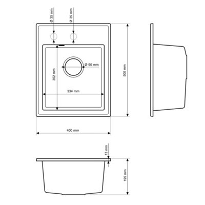 Granit Single Bowl Sink Nero Granitan with Tap and Waste Set