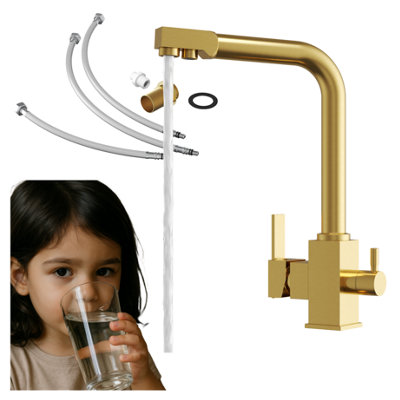 Granitan Triple Way Kitchen Tap for Water Filter Gold 1 Piece