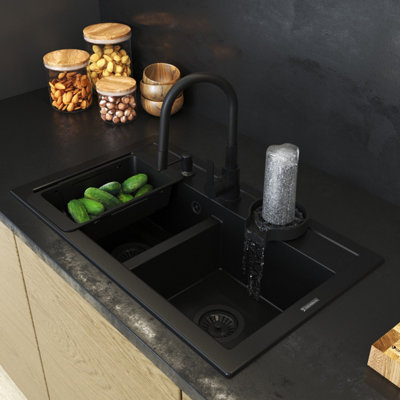 Granite Double Bowl Sink Granitan Duet with Tap and Waste Set