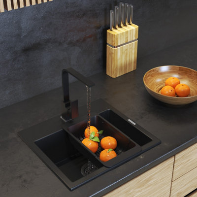 Granite Kitchen Sink Mini Single Bowl Black with Tap Drainboard and ...
