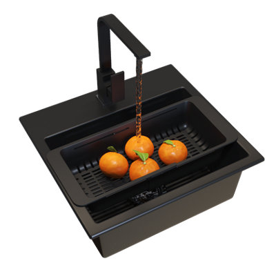 Granite Kitchen Sink Mini Single Bowl Black with Tap Drainboard and ...