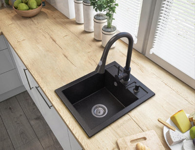 Granite Kitchen Sink Set Single Bowl with Syphon, Dispenser and Snake ...