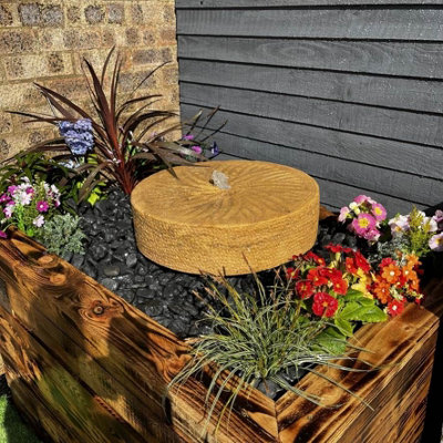 Granite Millstone 50cm Natural Stone Solar Water Feature | DIY at B&Q