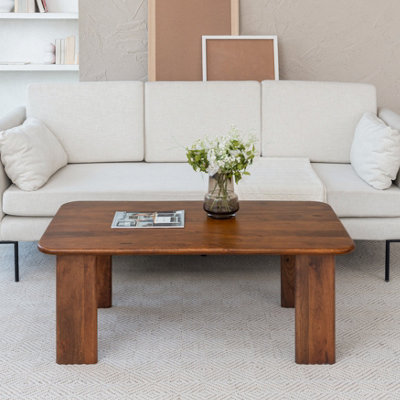 Granite Solid Wood Rectangular Coffee Table - Walnut